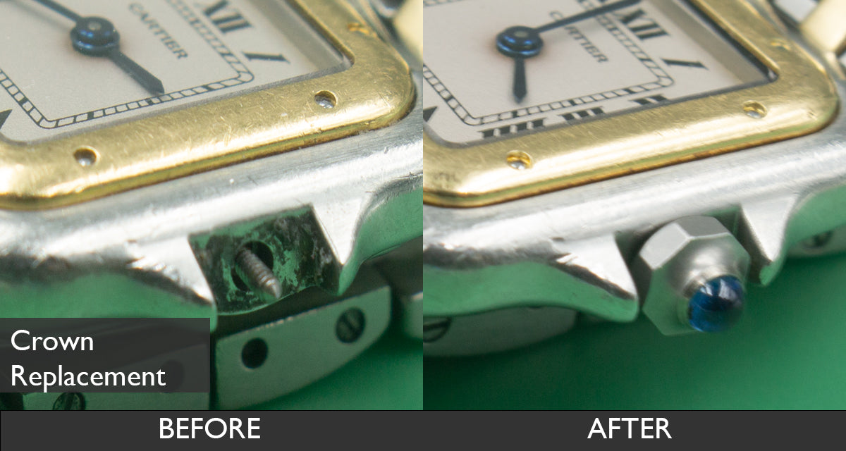 BEFORE AND AFTER CROWN REPLACEMENT FOR PANTHERE DE CARTIER LADIES TWO ...