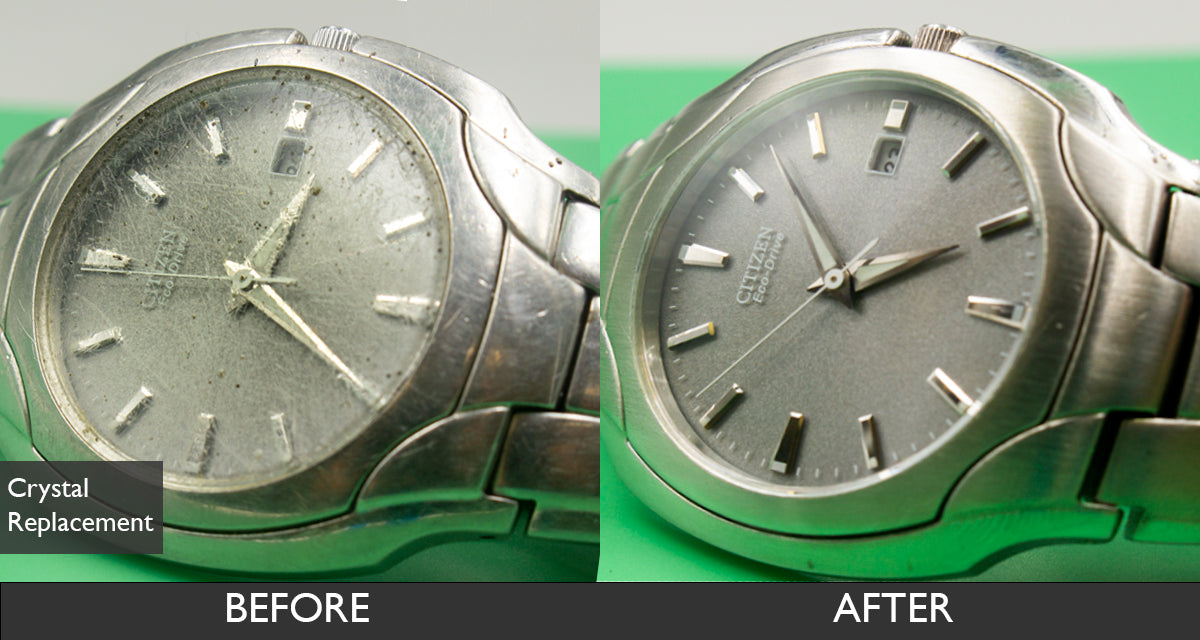 BEFORE AND AFTER WATCH CRYSTAL REPLACEMENT FOR CITIZEN ECO-DRIVE GREY ...